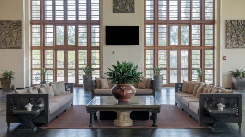 Spacious Hall Featuring a Sofa Set, Center Table Stock Illustration ...