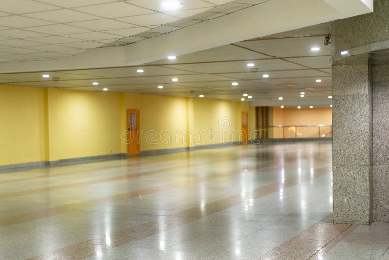 Spacious Hall with Large Yellow Doors Stock Photo - Image of ceiling ...
