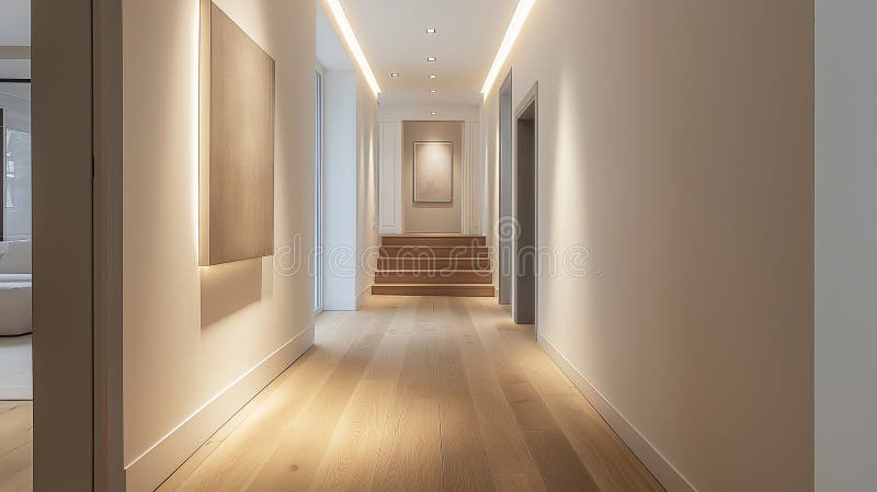 Modern Hallway with High Ceilings Showcasing Sleek Design and Warm ...