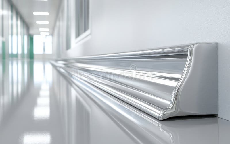 A Spacious Hallway Features a Lengthy White Wall and a Continuous ...