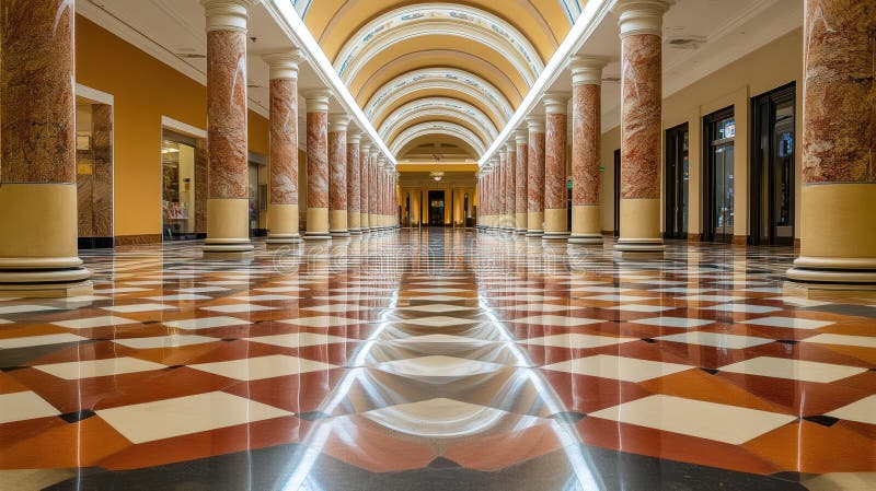 A Spacious Hallway Features a Striking Checkered Floor Pattern and a ...