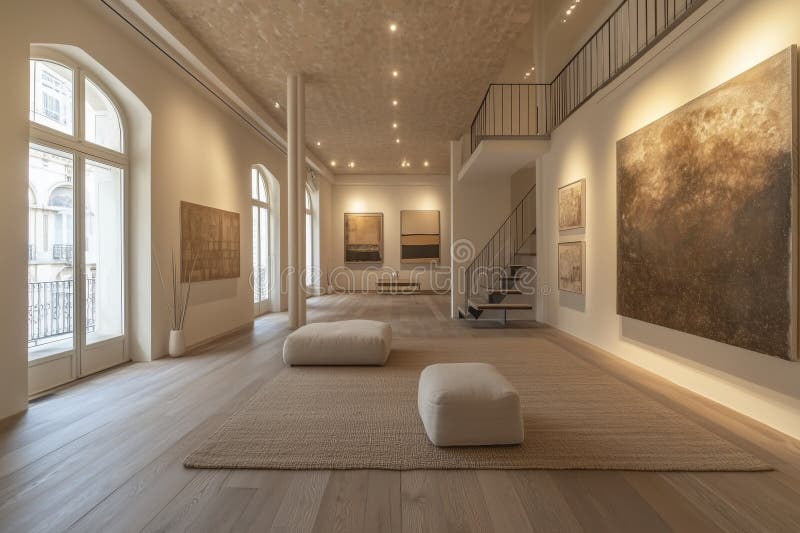 Spacious High-ceilinged Modern Art Gallery with Large Abstract ...