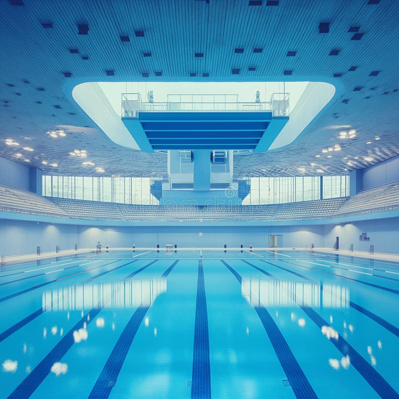 Indoor Olympic Swimming Pool with Diving Platforms in Modern Gymnasium ...