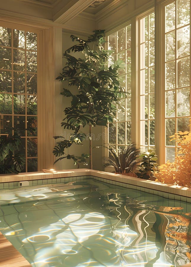 Spacious Indoor Pool with Ample Natural Light from Large Windows Stock ...