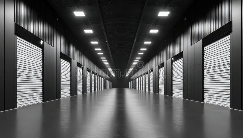 Spacious Indoor Storage Facility with Rolling Doors and Polished ...