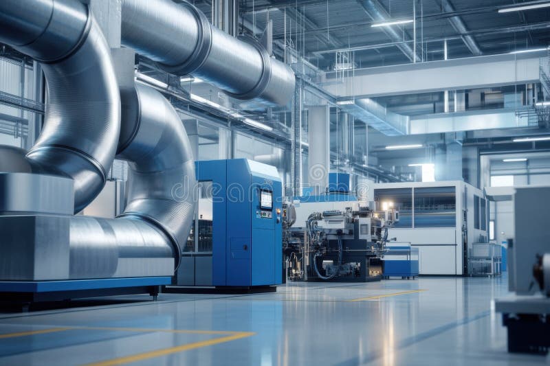 Modern Industrial Facility Showcasing Machinery and Ventilation Systems ...