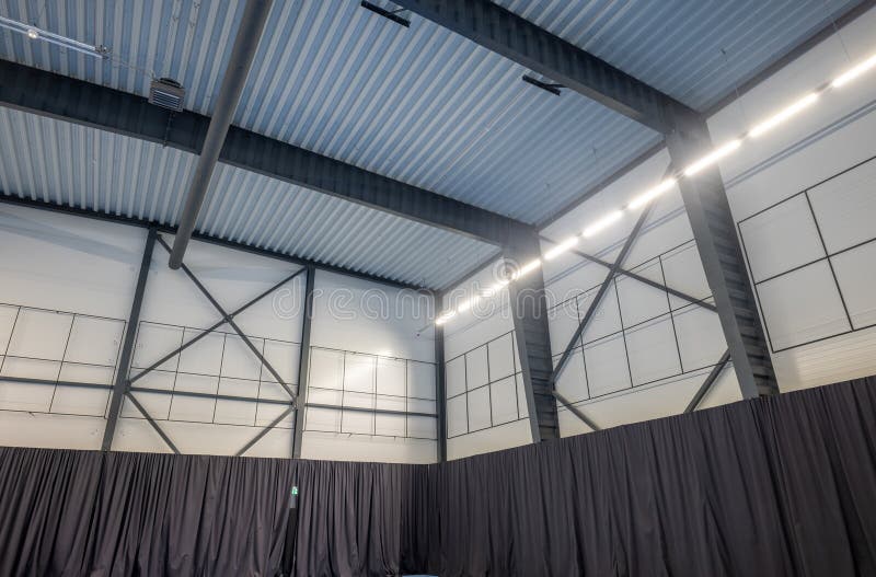 Interior of a Modern Industrial Hall with Metal Structures and Curtains ...
