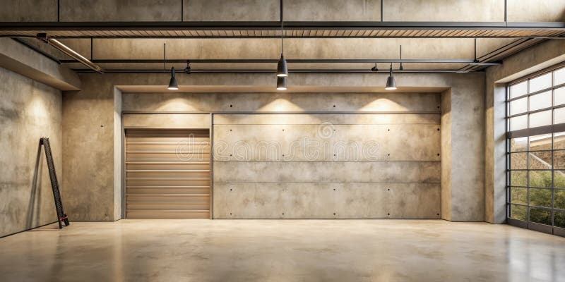 Spacious Industrial Loft Interior with Concrete Walls, Overhead ...