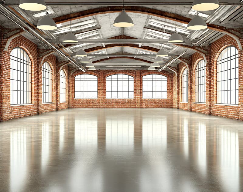 Spacious Industrial Loft Interior Design with Brick Walls and Large ...