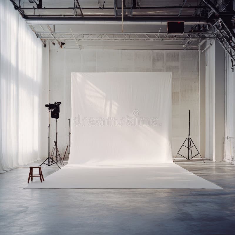 Spacious Industrial Studio White Backdrop Lighting Equipment Stock ...