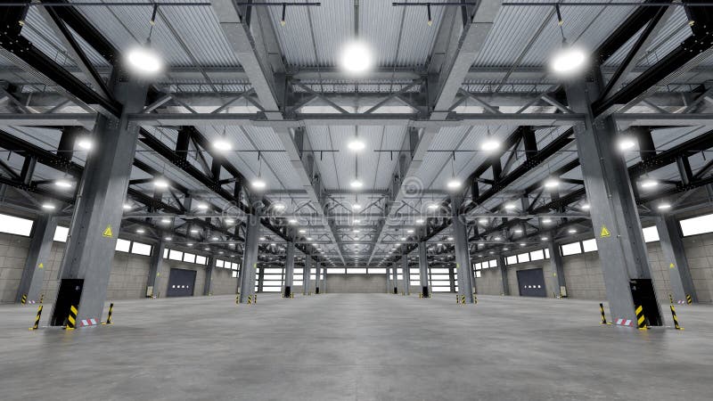 Spacious Industrial Warehouse Features a High Ceiling Supported by ...