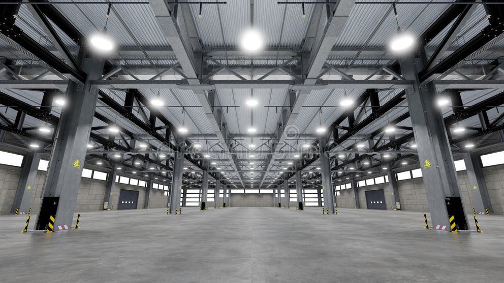 Spacious Industrial Warehouse Features a High Ceiling Supported by ...