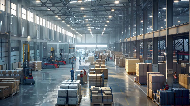 Spacious Industrial Warehouse Interior with Boxes and Pallets ...