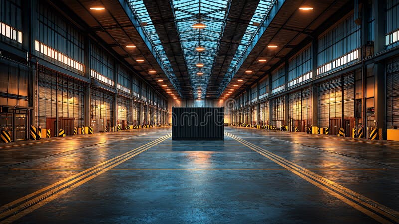 Spacious Industrial Warehouse Interior with a Central Shipping ...