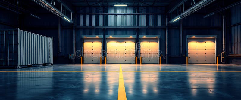 Spacious Industrial Warehouse Interior Featuring Multiple Loading Bays ...