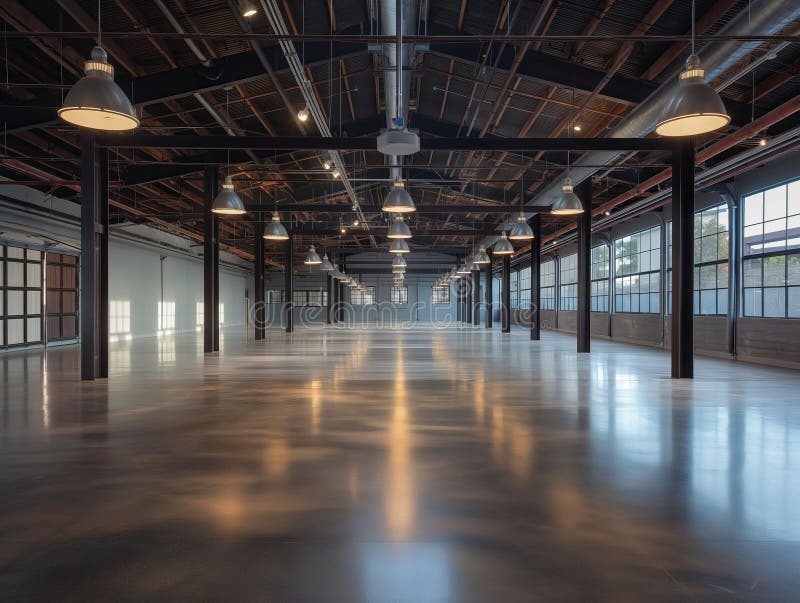 Spacious Industrial Warehouse Interior Stock Image - Image of ...