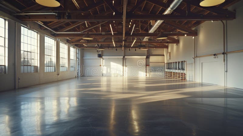 Spacious Industrial Warehouse Interior with Large Windows Generative AI ...