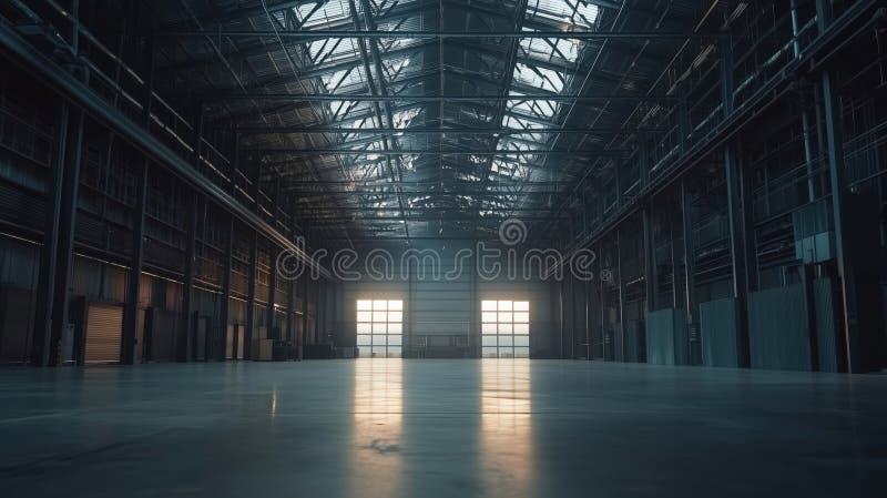 Spacious Industrial Warehouse Interior with Large Windows, High ...