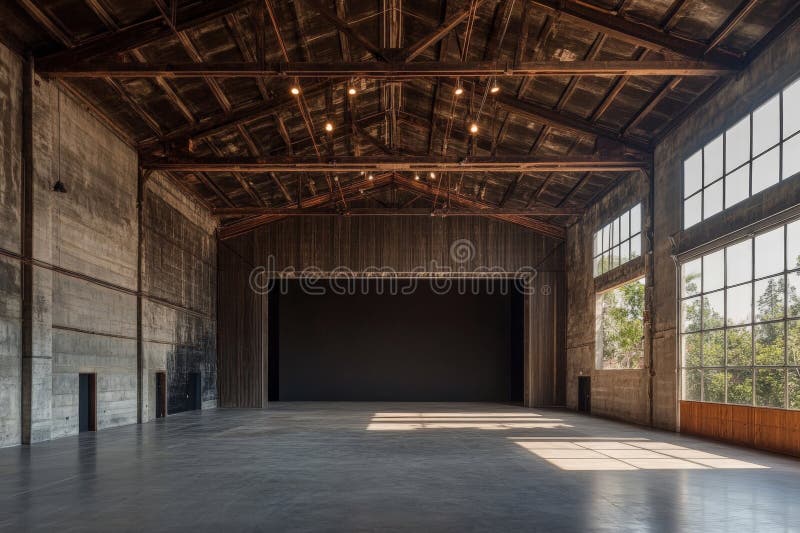 Spacious Industrial Warehouse Interior with Large Windows and High ...