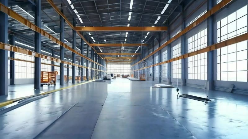 Spacious Industrial Warehouse Interior with Large Windows and High ...