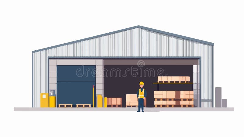 Spacious Industrial Warehouse with Roller Shutter and Worker Stock ...