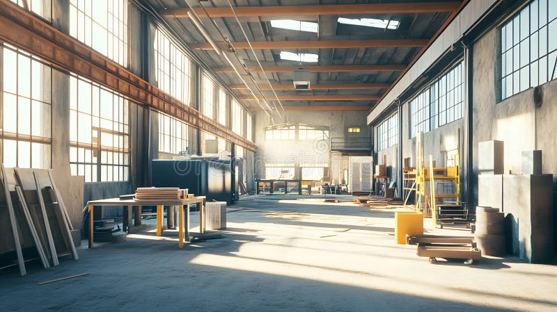 Spacious Industrial Workshop with Natural Light Stock Illustration ...