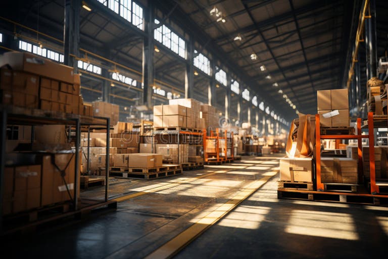 Spacious Inside View of a Vast Storage Warehouse Stock Illustration ...