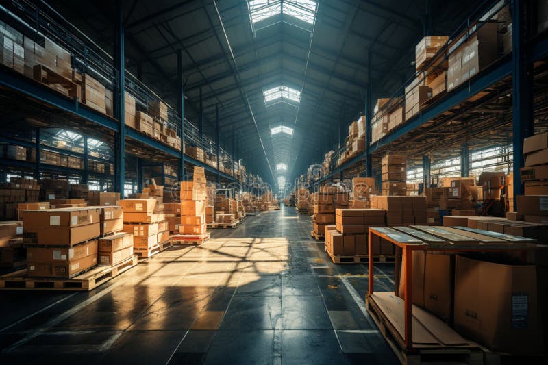 Spacious Inside View of a Vast Storage Warehouse Stock Illustration ...