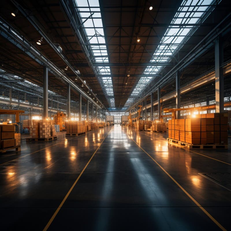 Spacious Inside View of a Vast Storage Warehouse Stock Illustration ...