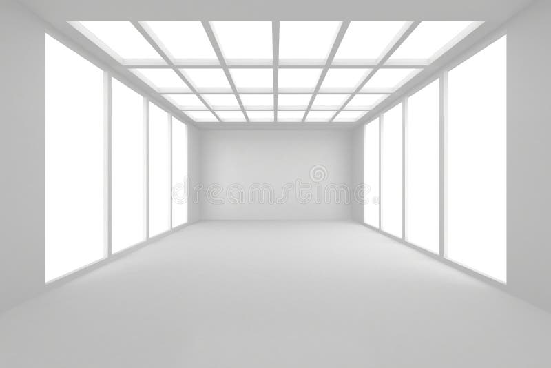 Spacious Interior with Blank Wall and Panoramic Windows. Mock Up, 3D ...