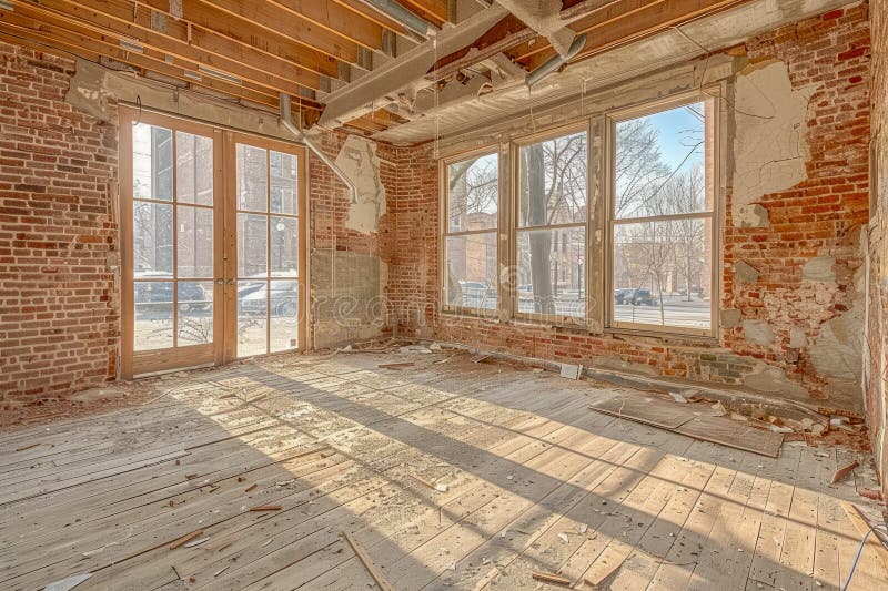 Spacious Interior of a Bright Industrial Loft Under Renovation with ...