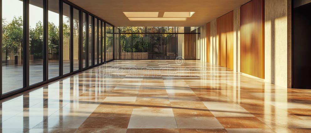 Spacious Interior Features Large Square Tile Minimalist Pattern and ...