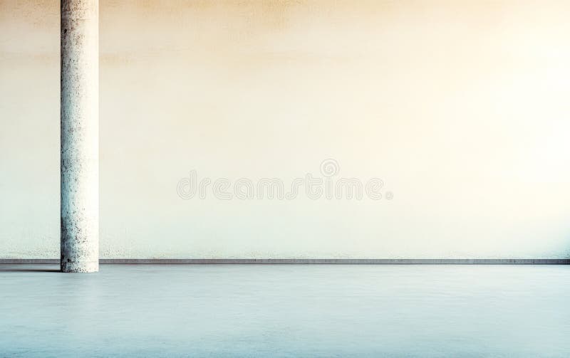 Minimalist Interior Design with Concrete Pillar and Empty Wall in ...