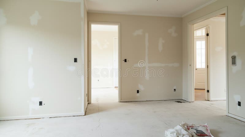 Spacious Interior of House Undergoing Priming before Painting Stock ...