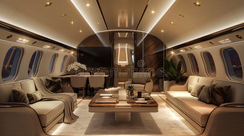 Spacious Interior of a Luxury Jet Cabin, Featuring Modern Amenities ...