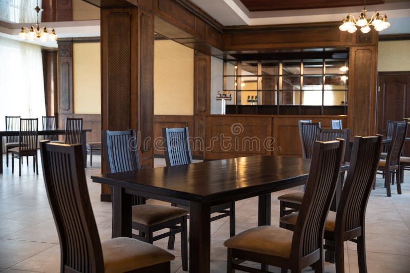 Spacious Interior of Modern Empty Large Restaurant with Tables and ...