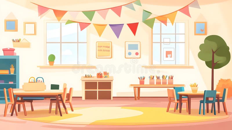 Spacious Kindergarten Classroom with Educational Objects and Toys Stock ...