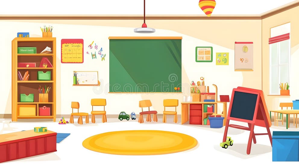 Spacious Kindergarten Classroom with Educational Objects and Toys Stock ...