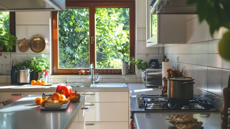 Spacious Kitchen with Ample Countertop Space Stock Image - Image of ...
