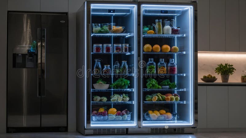 A Kitchen with Two Fridges Full of Fruits and Vegetables Stock ...