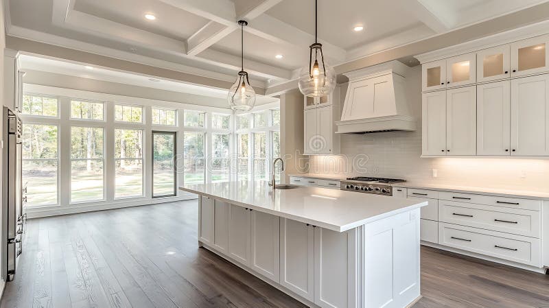 Spacious Kitchen Featuring Large Windows, a Central Island, and Ample ...