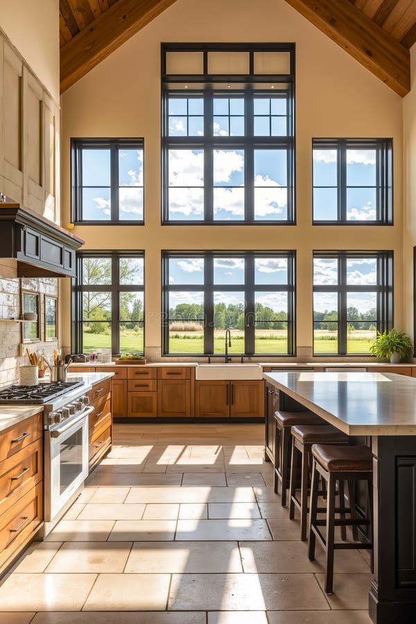 A Large Kitchen with a Large Center Island in the Middle of the Room ...