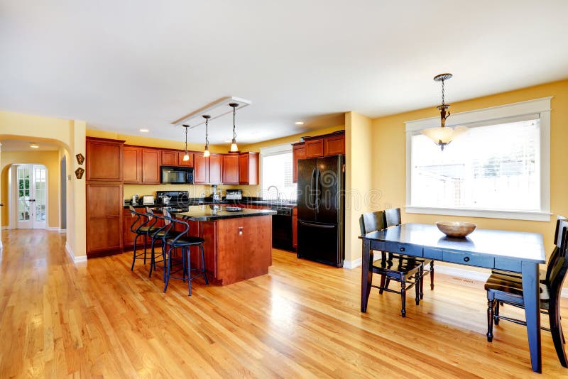 Spacious Kitchen Room with Dining Area Stock Image - Image of modern ...
