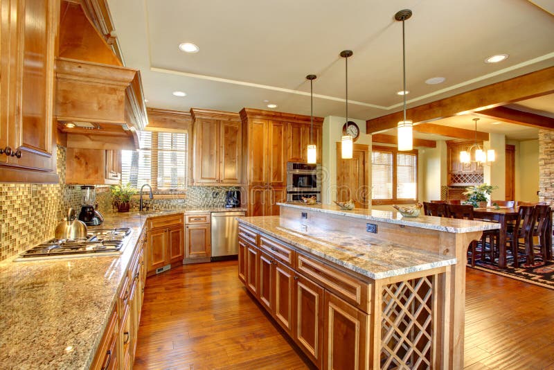 Spacious Kitchen Room with Island Stock Photo - Image of northwest ...