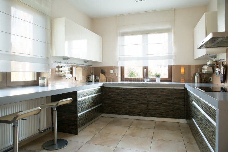 Spacious Kitchen with Window Stock Photo - Image of architecture ...