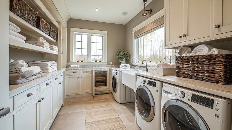 Spacious Laundry Room Design Stock Illustration - Illustration of ...