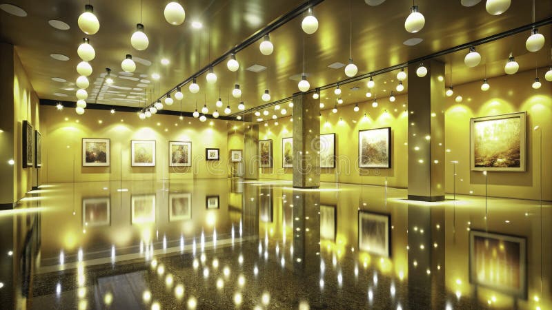 Spacious Light Yellow Art Gallery a 3D Rendered Vision of Modern ...