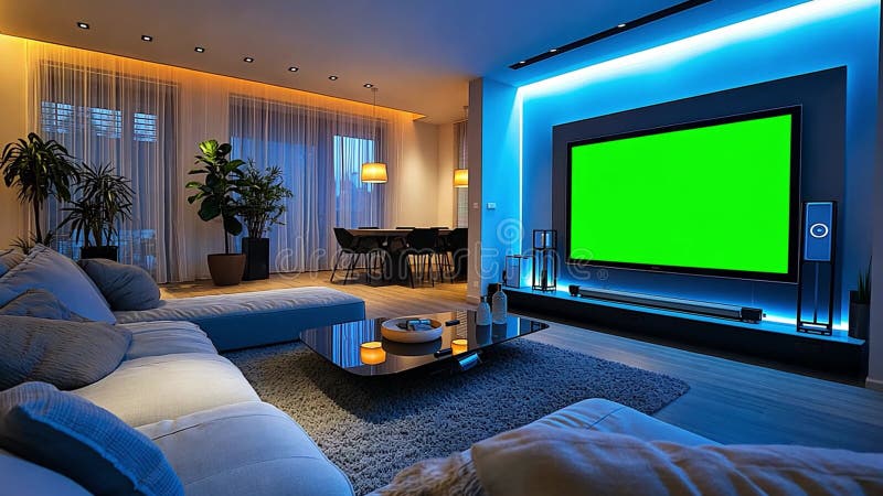 A Spacious Living Area Features a Green Screen Setup beside a Cozy ...