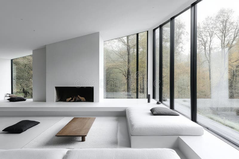 Spacious Living Area Featuring Large Windows and Minimalist Design ...