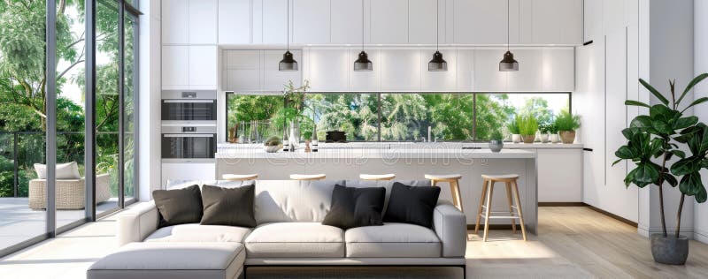 Interior Design of a House with Furniturefilled Living Room and Kitchen ...